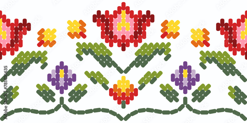 Floral pixel art border pattern on white background vector illustration ...
