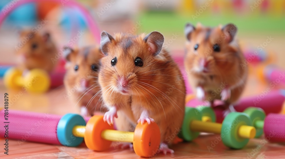 Hamsters running a fitness boot camp, with tiny obstacle courses ...