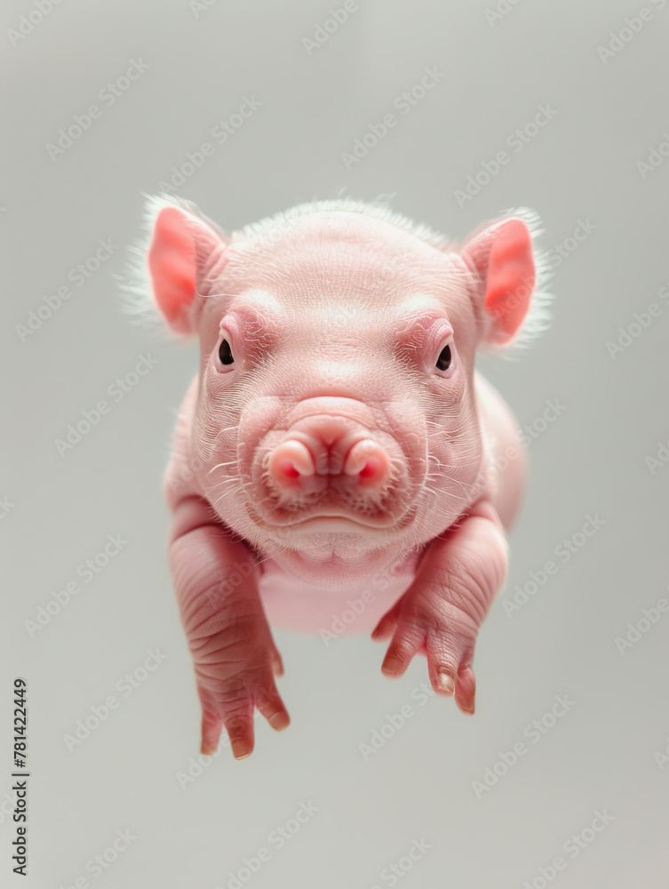 Levitating Baby pink Hippo, studio lighting, white plain background ...