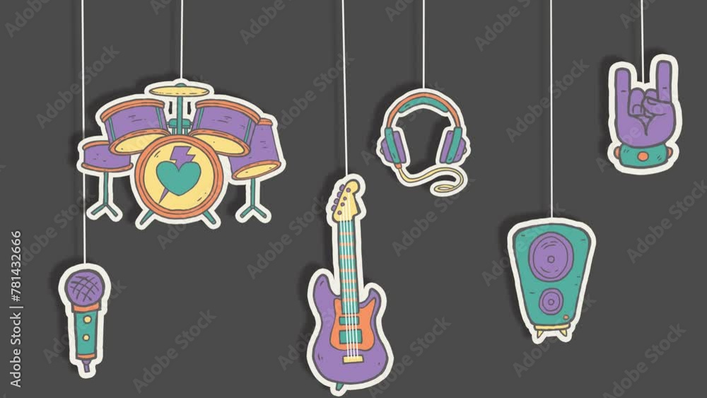 Kids Rock and Roll animated background, with handrawn music elements ...