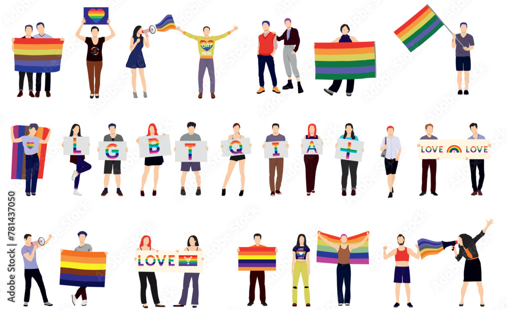 Group of holding rainbow flag LGBTQ pride festival concept mix race ...