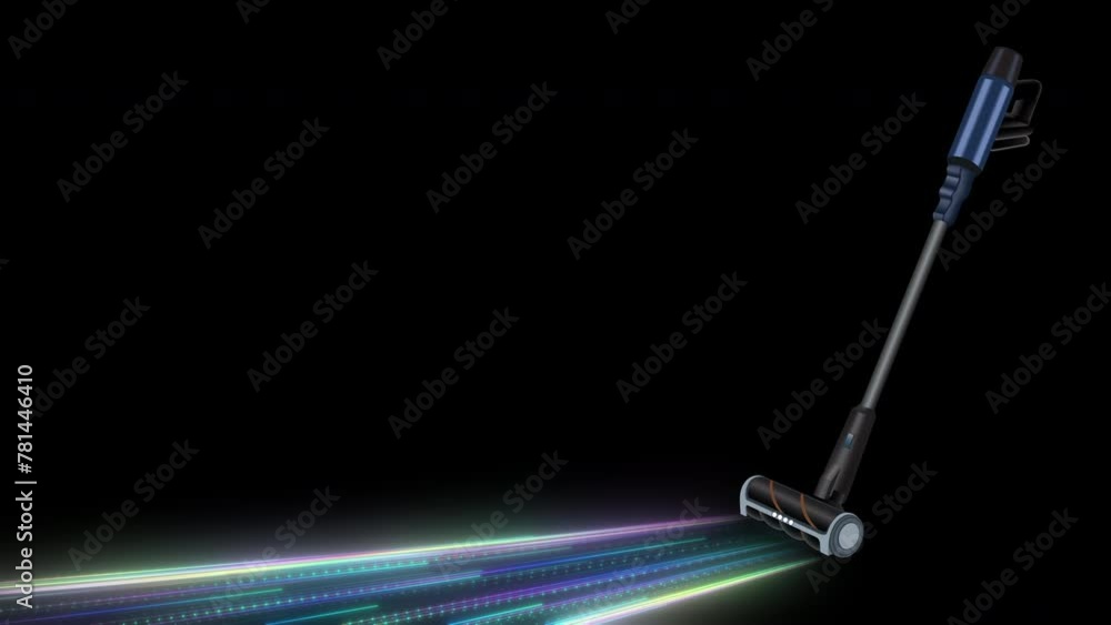 4K animation of a modern cordless vacuum cleaner with colors light ...