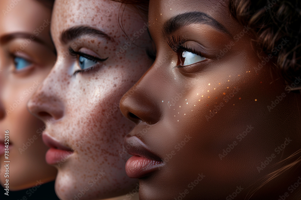 Three women with different skin tones and makeup styles. The first ...