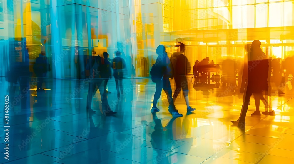 Ethereal city life captured in abstract motion. Busy commuters in a ...