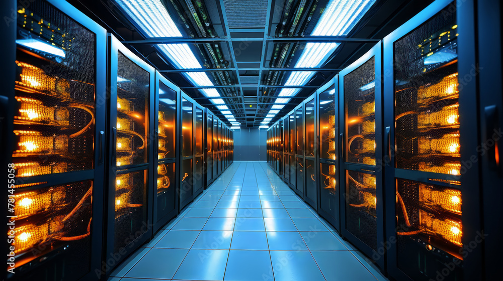 Server racks in computer network server room, data center Stock ...