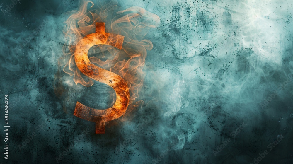 Dollar signs fading into a mist representing a weakening value depicted ...