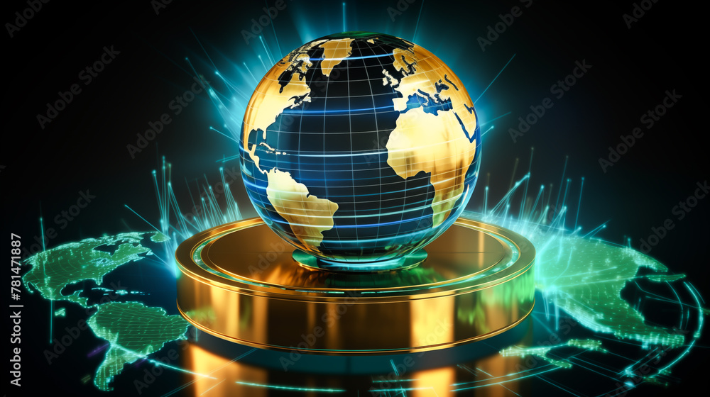 Hi-tech hologram of planet Earth with glowing vector chart of ...