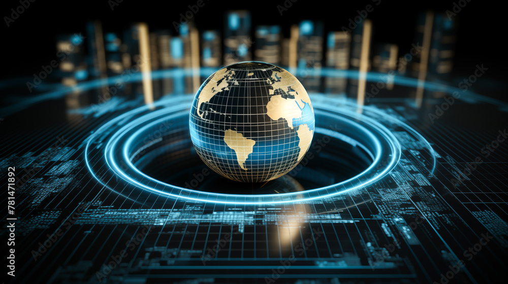 Hi-tech hologram of planet Earth with glowing vector chart of ...