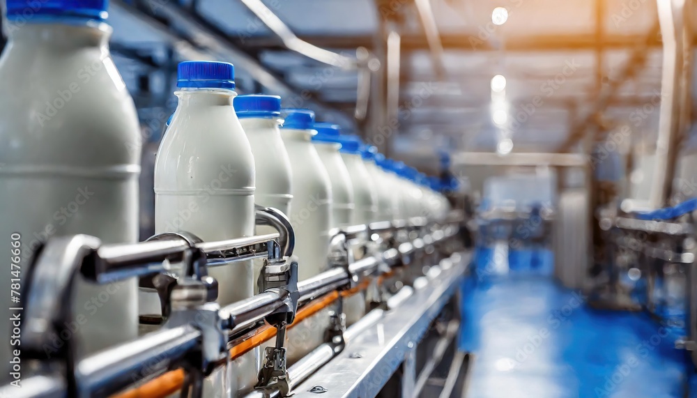 Equipment dairy plant, milk factory industry. Modern factory background ...