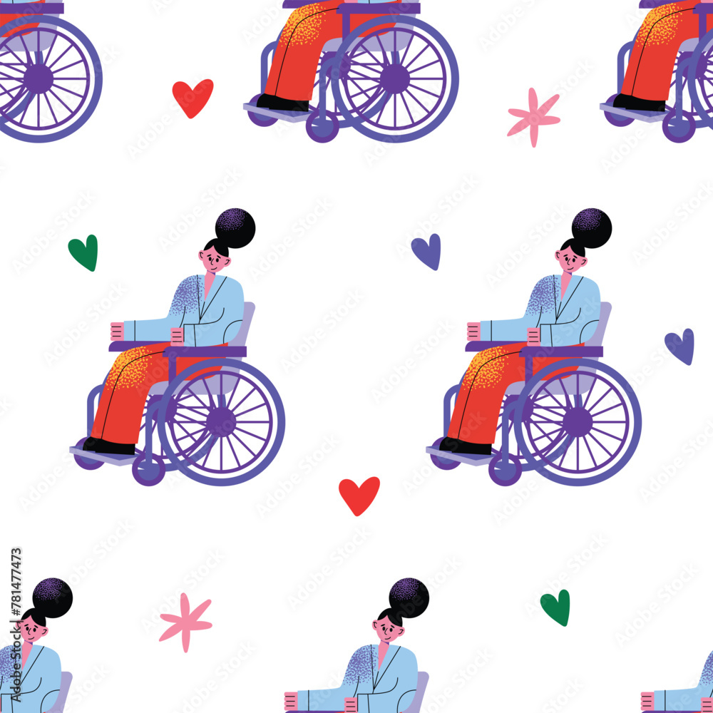 seamless pattern diverse happy smiling disabled people and guide dog ...