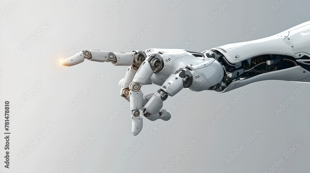 Robotic Arm, Hand Gestures of Humanoid robot hand pointing with finger, Cybernetic Marvel, white ...