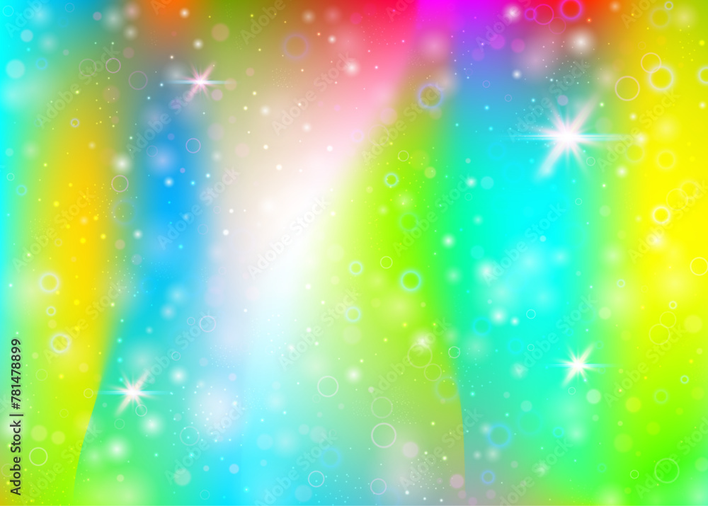 Magic background with rainbow mesh. Girlie universe banner in princess ...