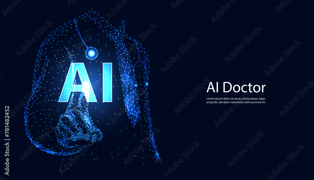 blue doctor wireframe ai medical line medical treatment illustration ...
