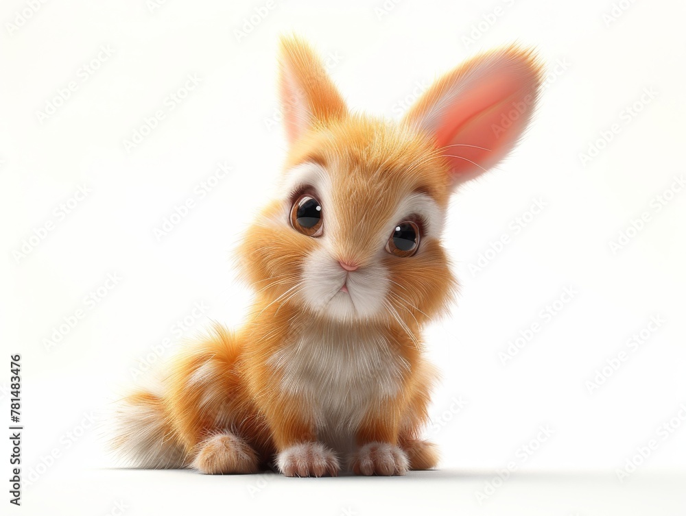 Charming kawaii baby rabbit vector, fluffy tail, ears perked up ...