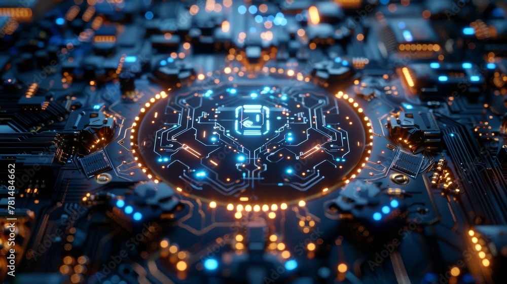 a blue computer circuit background blending circular abstraction with ...