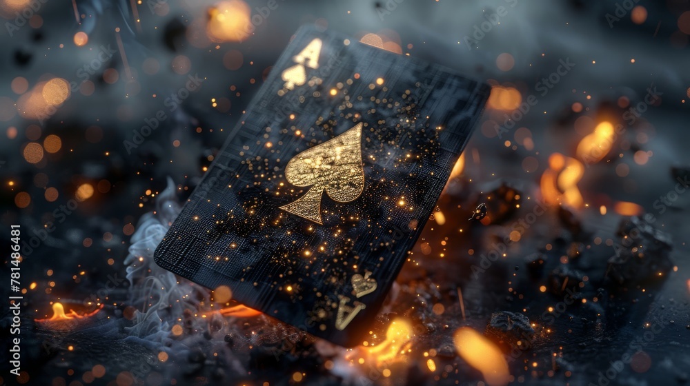 Levitating black Ace card, embellished with gold letters, Vray rendered ...