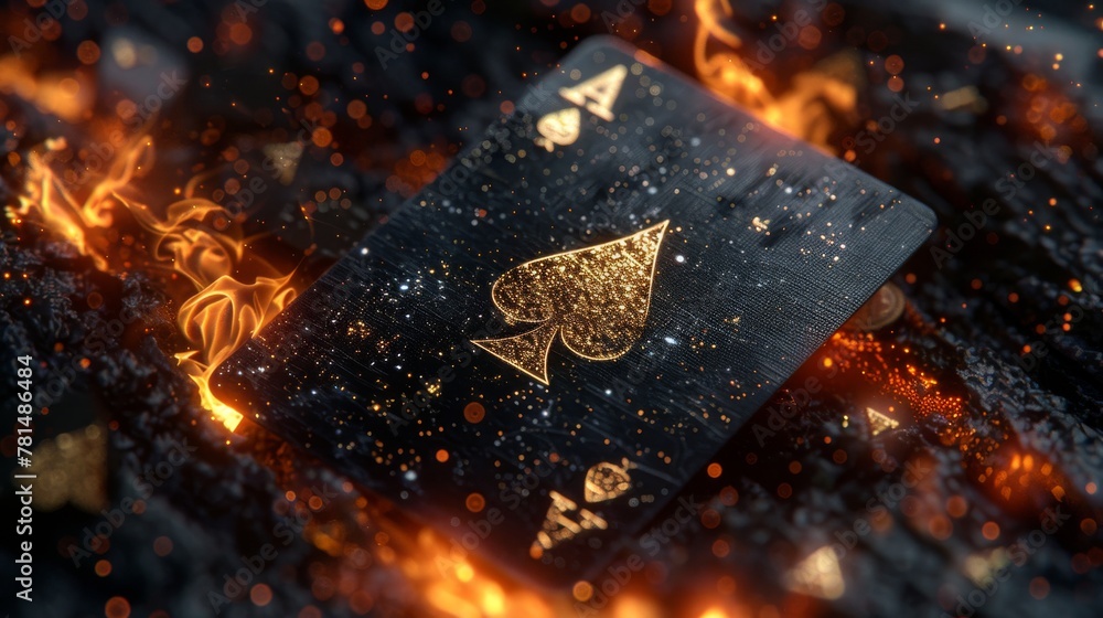 Levitating black Ace card, embellished with gold letters, Vray rendered ...