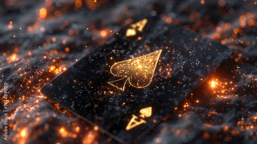 Vray style depiction of a black Ace card with gold accents, floating ...