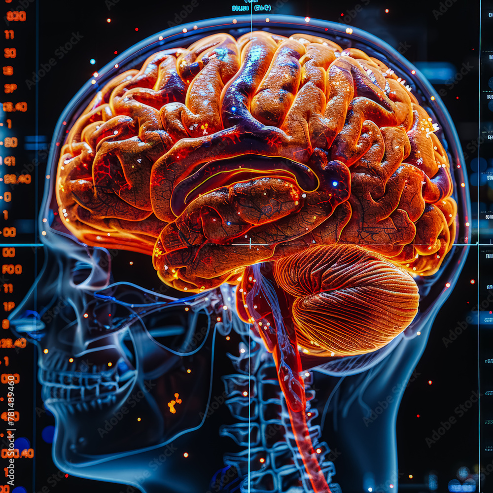 A brain is shown in a very detailed and colorful way. The brain is ...