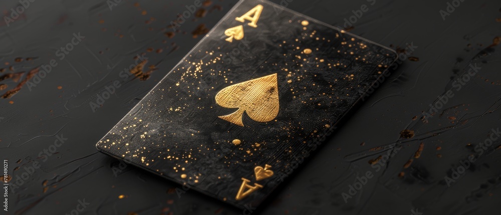 Black Ace playing card with gold letters, floating mid air, Vray style ...