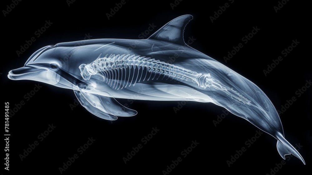 A stunning x-ray image of a dolphin, revealing the complexity of its ...