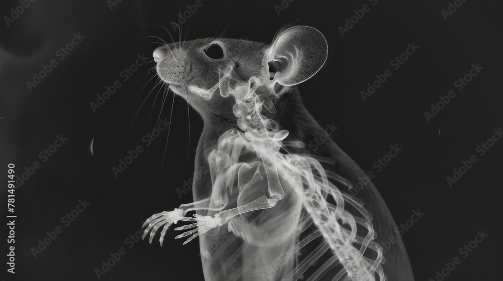 An X-ray film of a mouse that provides a detailed view of its tiny ...