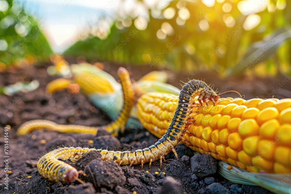 Many Worms Eats Corn Cobs on Corn Field, Hungry Caterpillars Eats Corn ...