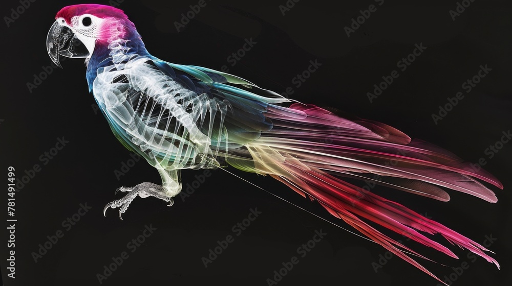 An x-ray of a parrot shows its intricate skeletal system beneath ...