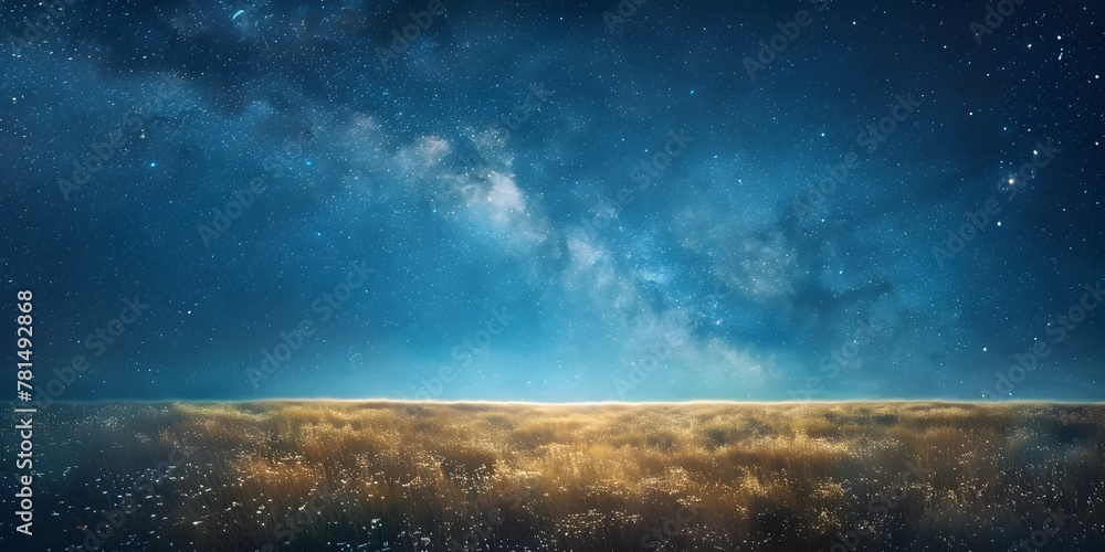 Expansive Starry Night Sky over an Enchanting Open Landscape Milky Way ...