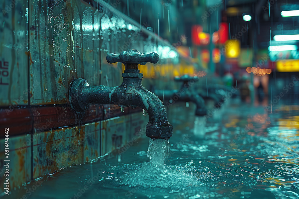 The steady drip of water from a leaky faucet, echoing through an empty ...