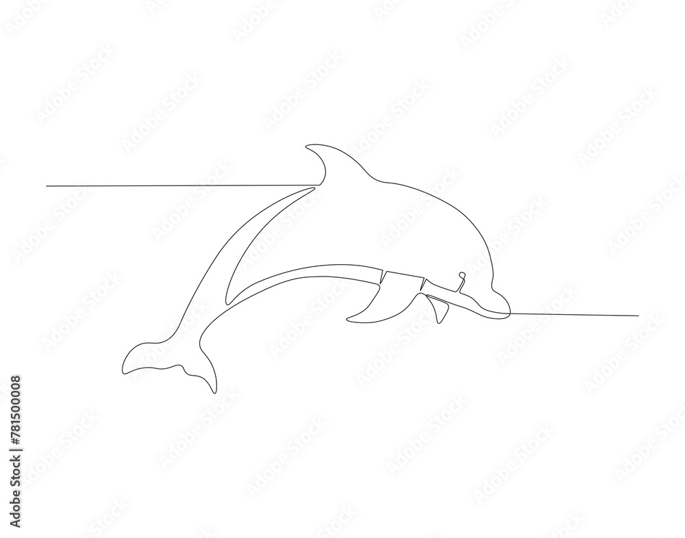 Continuous line drawing of dolphin. One line of dolphin. Marine animal ...
