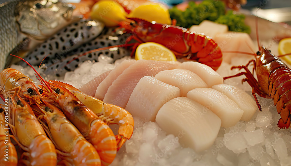Foto de Fresh Seafood at Fish Market: A selection of fresh seafood ...
