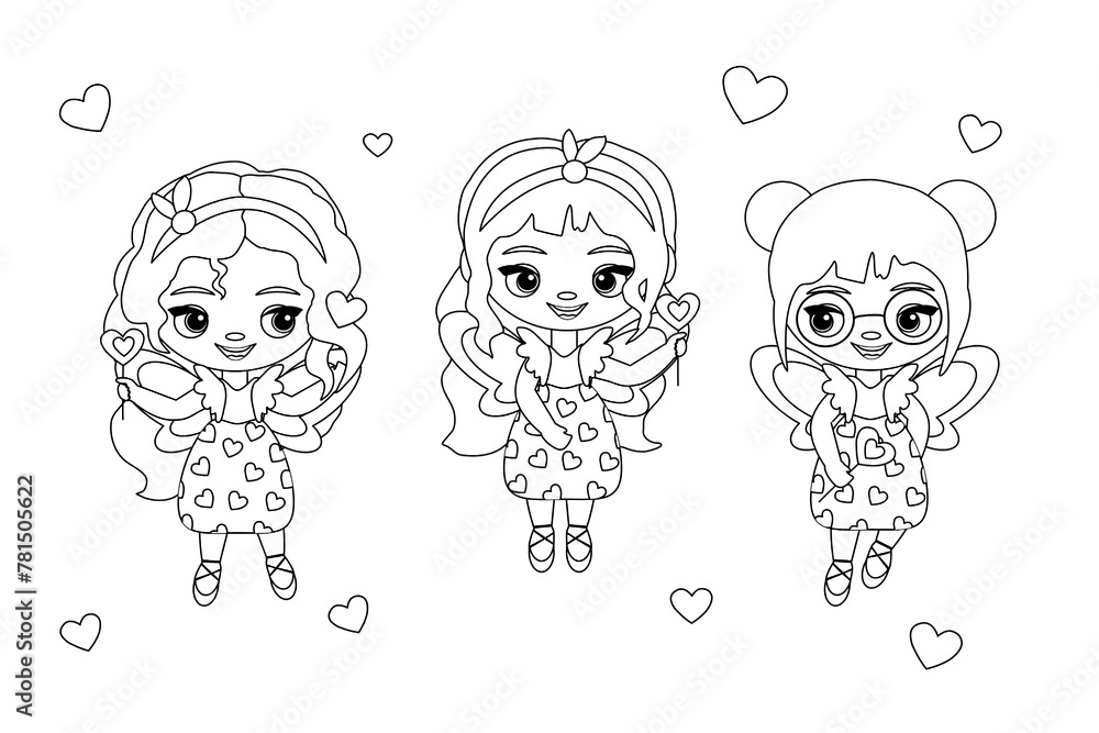 Coloring pages for kids, girls, adults. Princess, fairy girl . Coloring ...