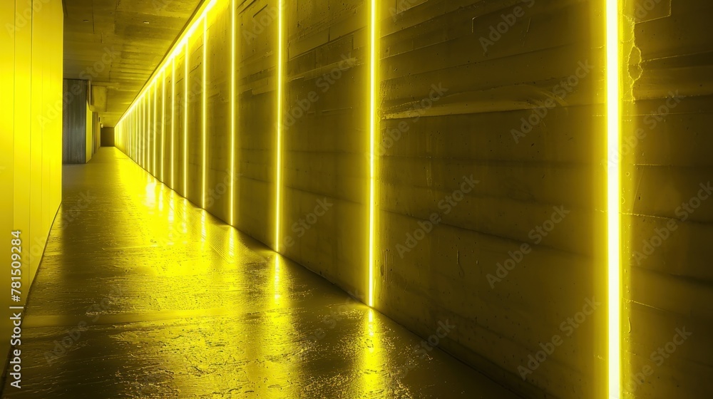 Neon yellow interior wall lighting. Installation of LED strip lights as ...