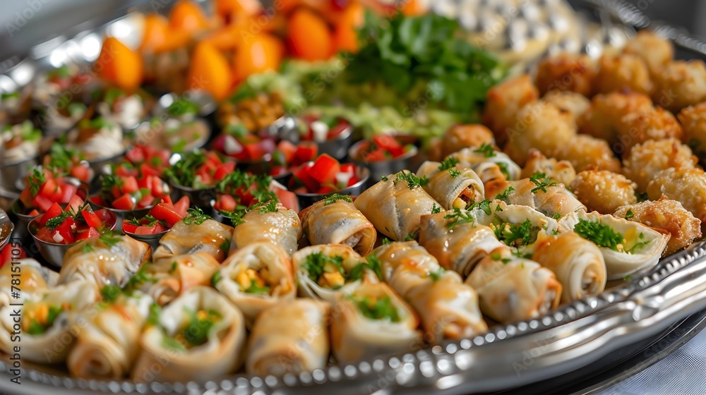 Silver plate full of appetizers finger food starters at party. Stock ...