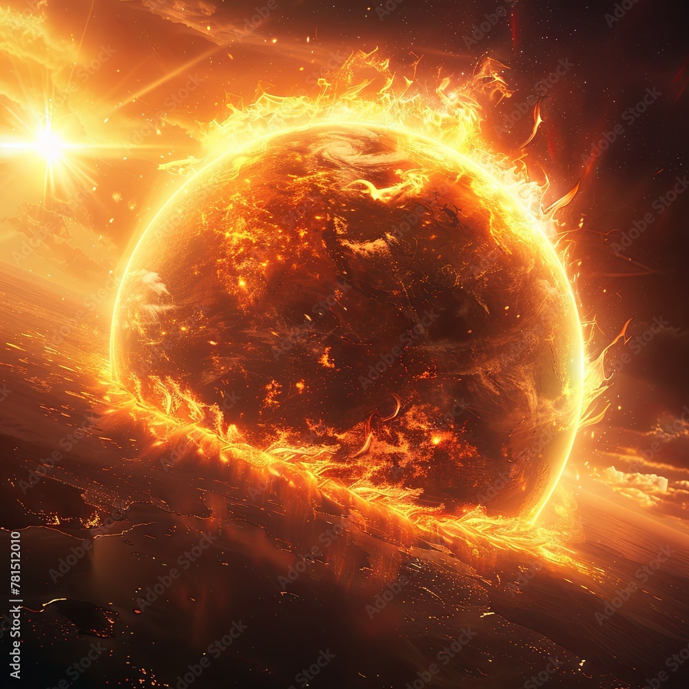 Artistic representation of intense solar flare activity erupting from ...