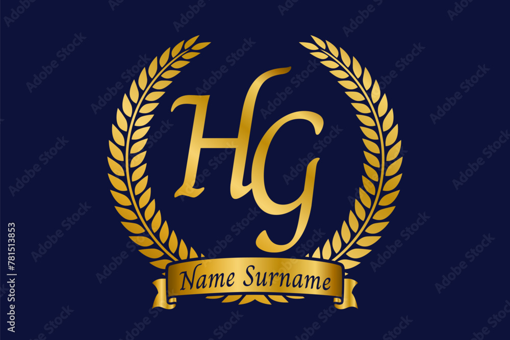 Initial letter H and G, HG monogram logo design with laurel wreath ...