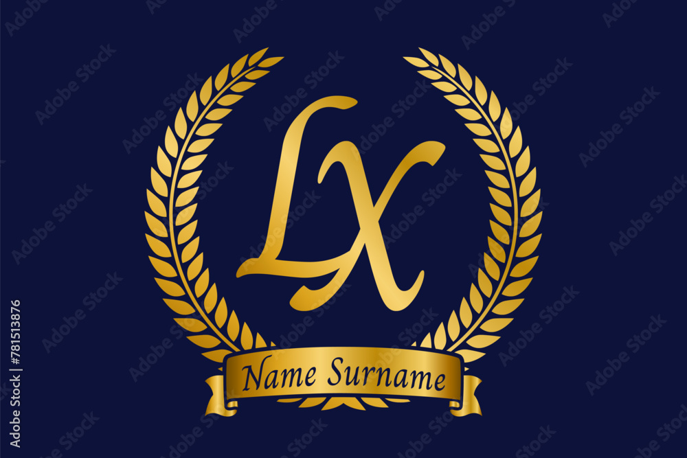 Initial letter L and X, LX monogram logo design with laurel wreath ...