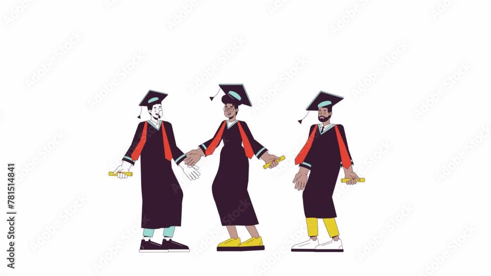 Throw caps students jumping line cartoon animation. University ...