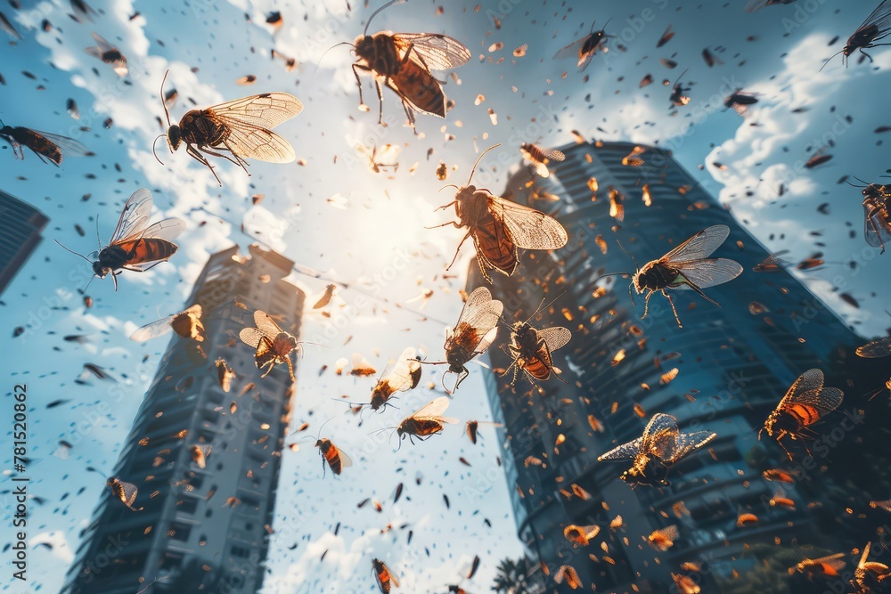 Cicadas Invasion, a Huge Number of Cicadas in City, Clouds of Insects ...