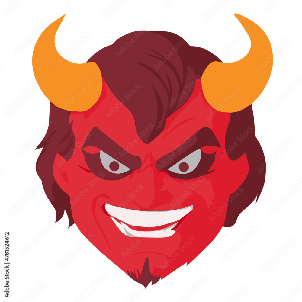Red devil head with sinister smile isolated on white or transparent ...