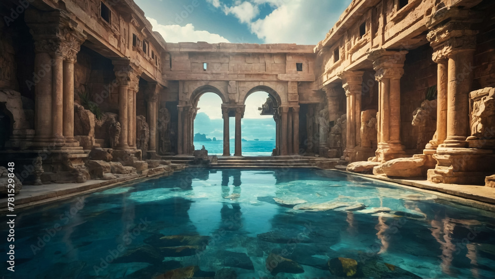 Egyptian Pool with Obelisk 3d illustration - Ornate Egyptian ...