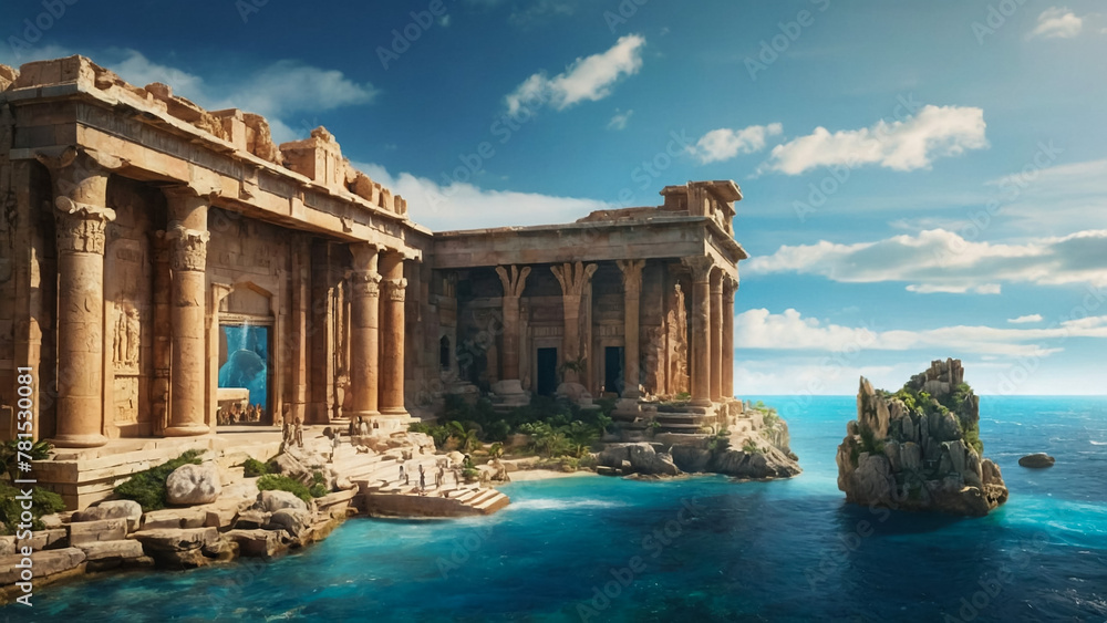 Egyptian Pool with Obelisk 3d illustration - Ornate Egyptian ...