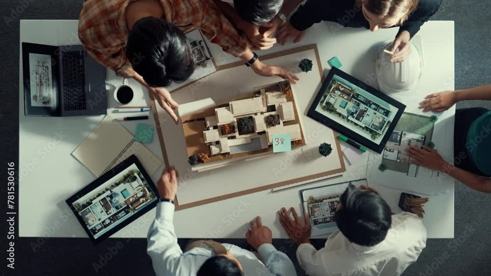 Top view of manager shaking hand and clapping hands to celebrate ...