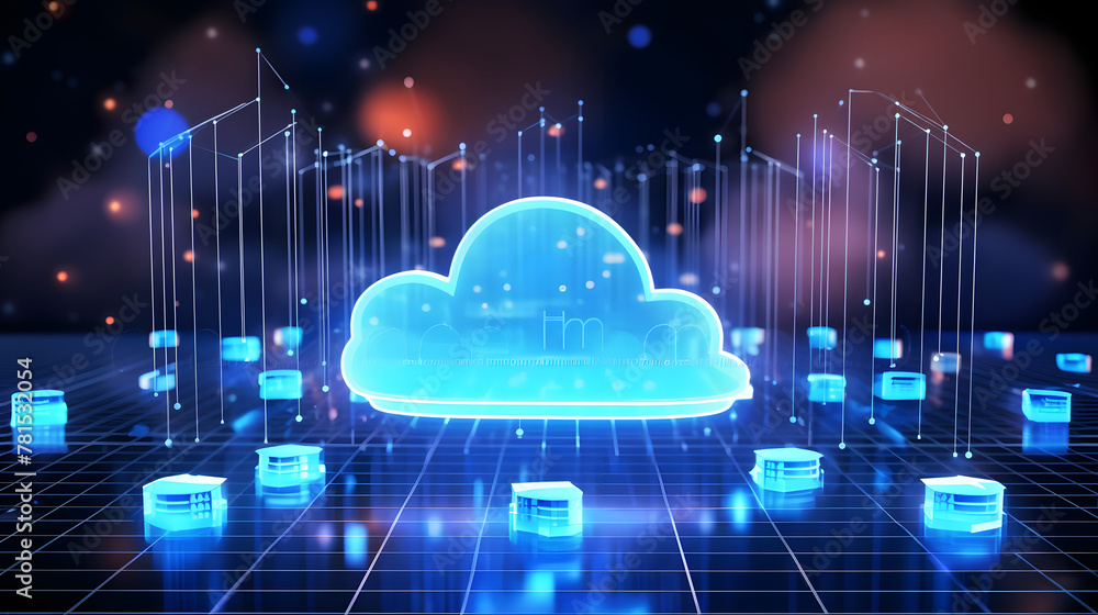 cloud computing technology concept transfer database to cloud. There is a prominent large cloud ...