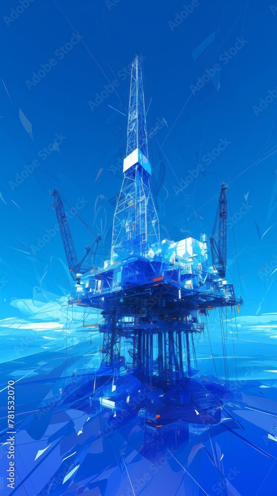 Offshore platform illustration, oil and gas production in ocean or sea ...