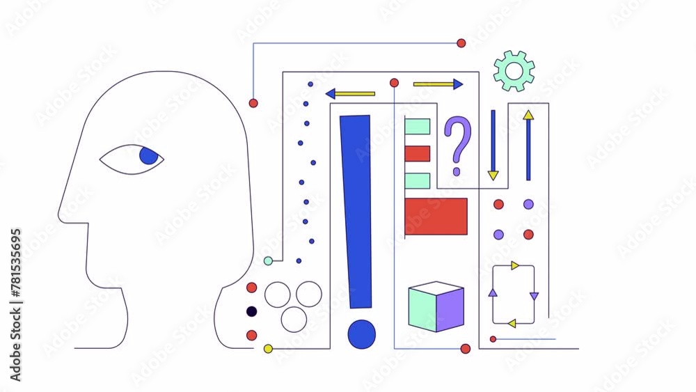 Deep learning AI line 2D animation. Artificial intelligence algorithm ...