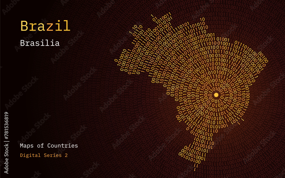 A map of Brazil depicted in zeros and ones in the form of a circle. The ...