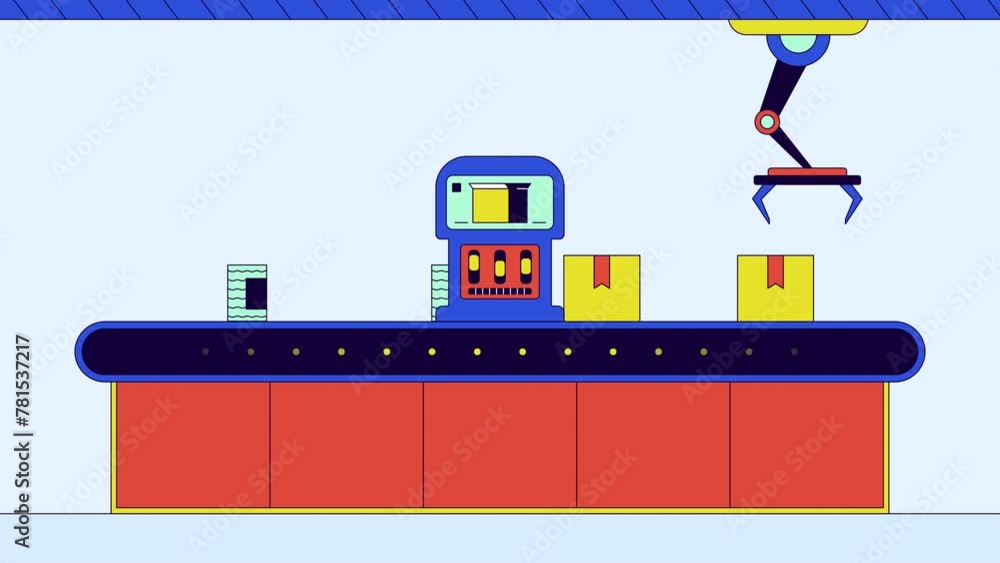 Robotic automation line cartoon animation. Robot arms manufacturing 4K ...