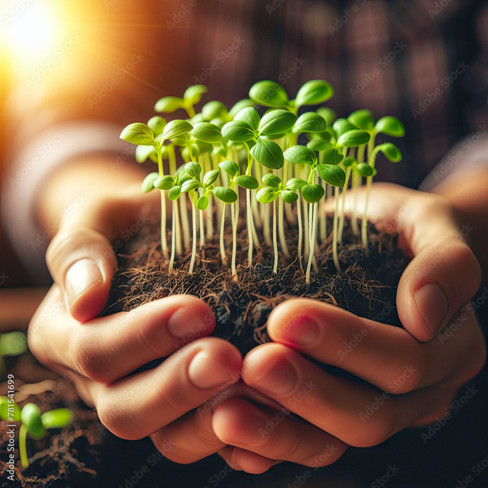 Nurturing Life: Hand Holding Sprouting Seedlings. Hope for the Future ...